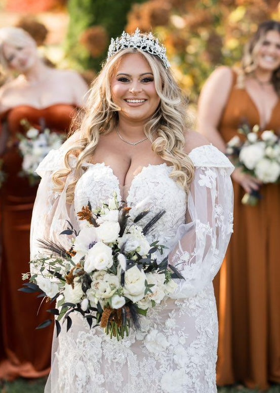 Real Bride Nicolette | Custom Crystal Tiara with Porcelain Flowers ...